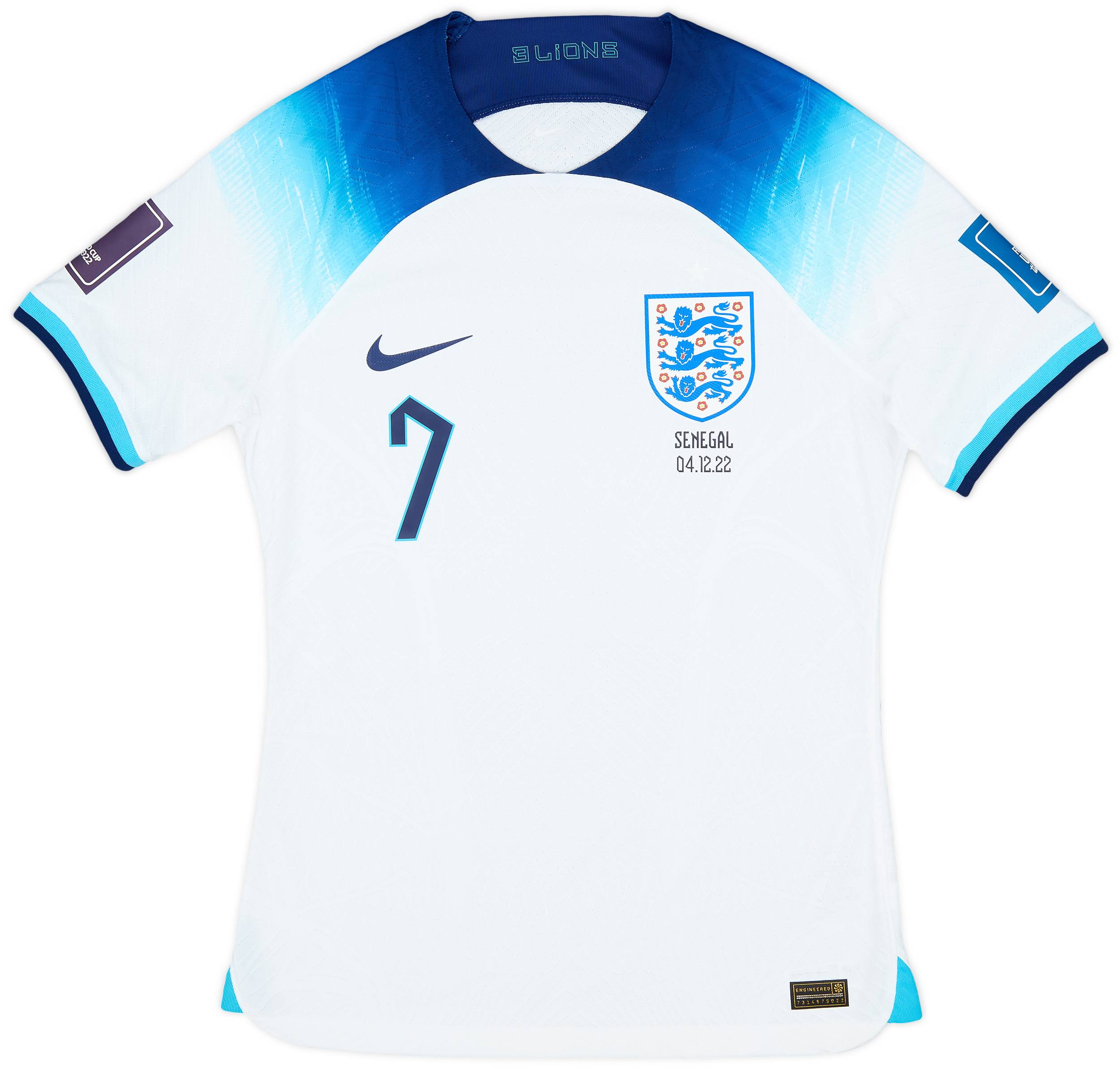 2022-23 England Player Issue World Cup Home Shirt Grealish #7