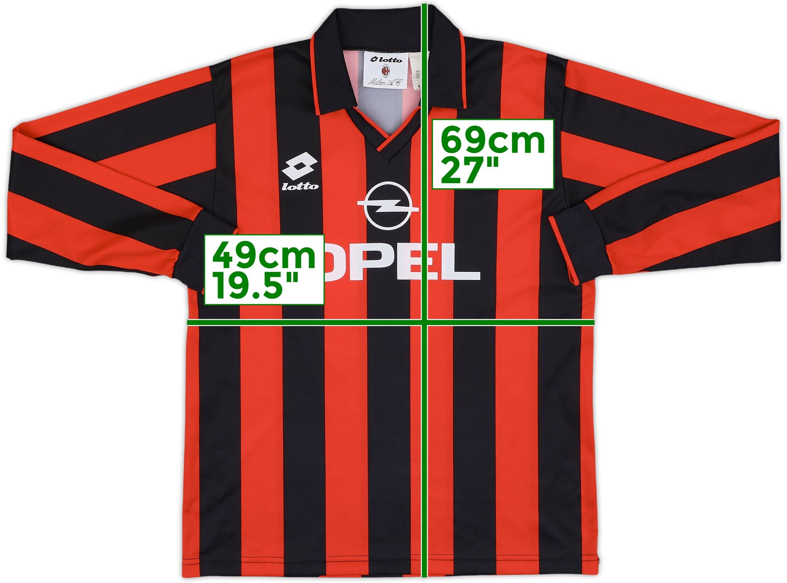 1995-96 AC Milan Basic Home L/S Shirt #9 - 10/10 - (XL.Boys)