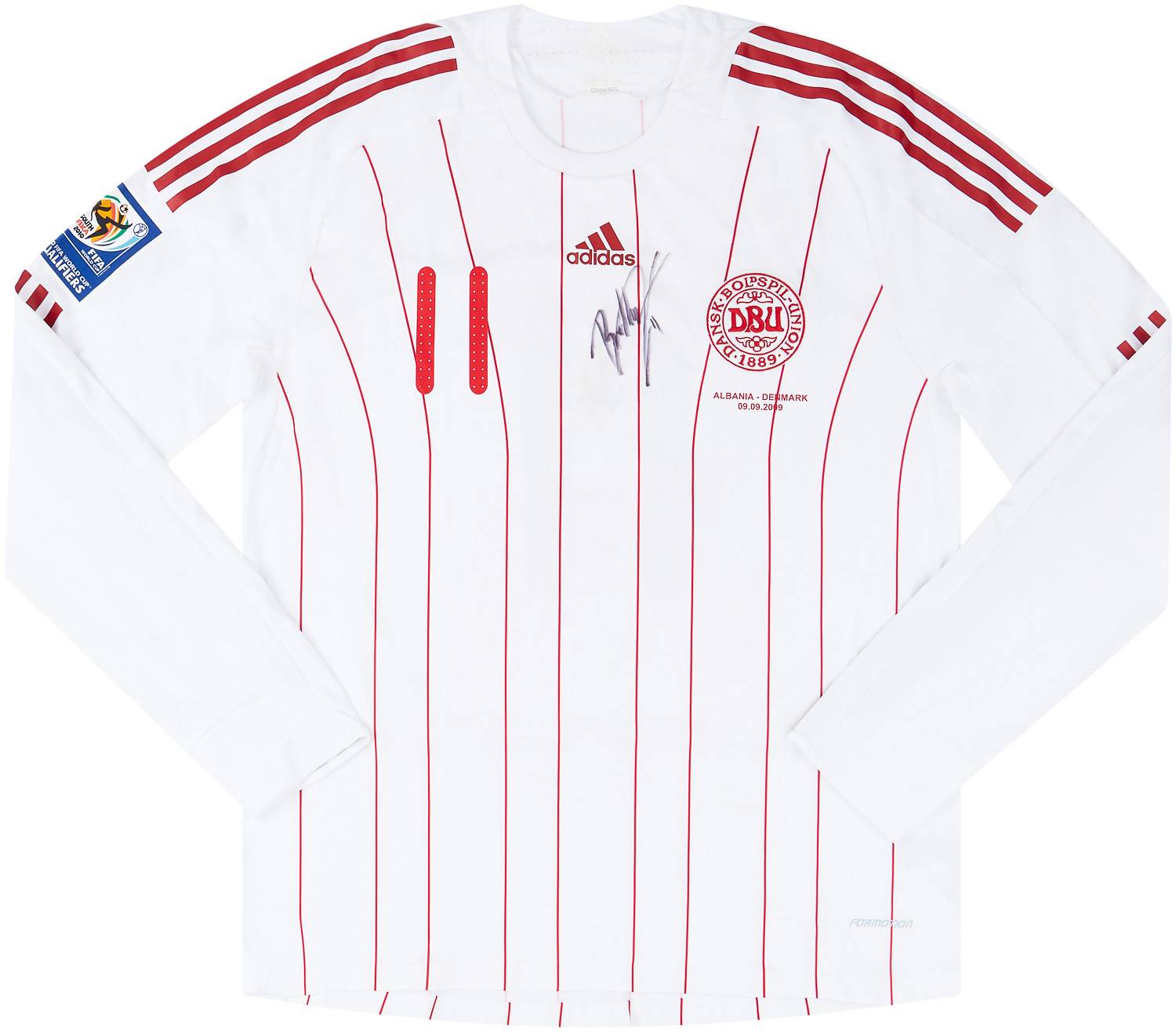 2009 Denmark Match Worn Signed Away L/S Shirt #11 (Bendtner) v Albania
