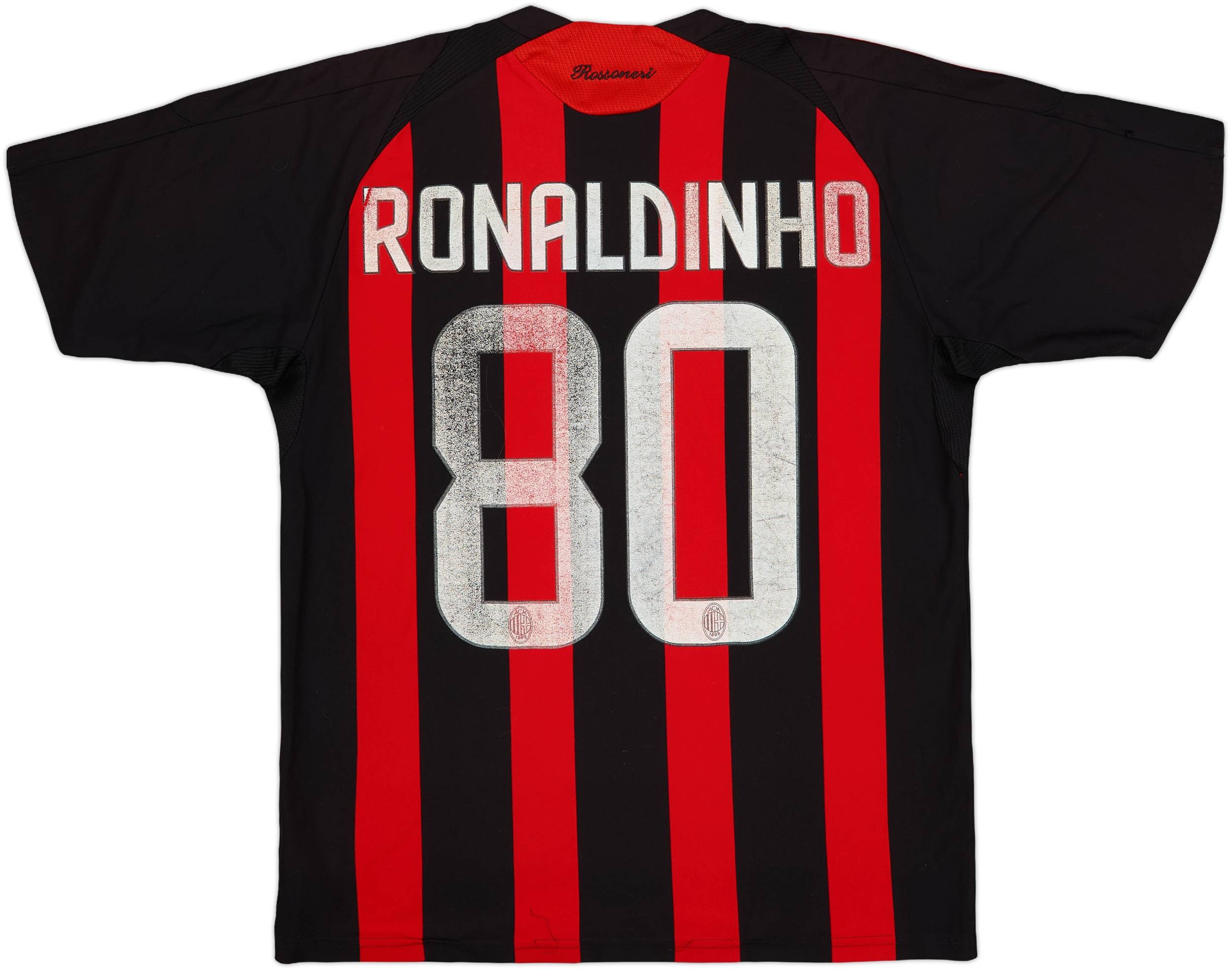 2008-09 AC Milan Home Shirt Ronaldinho #80 - 4/10 - (XL.Boys)