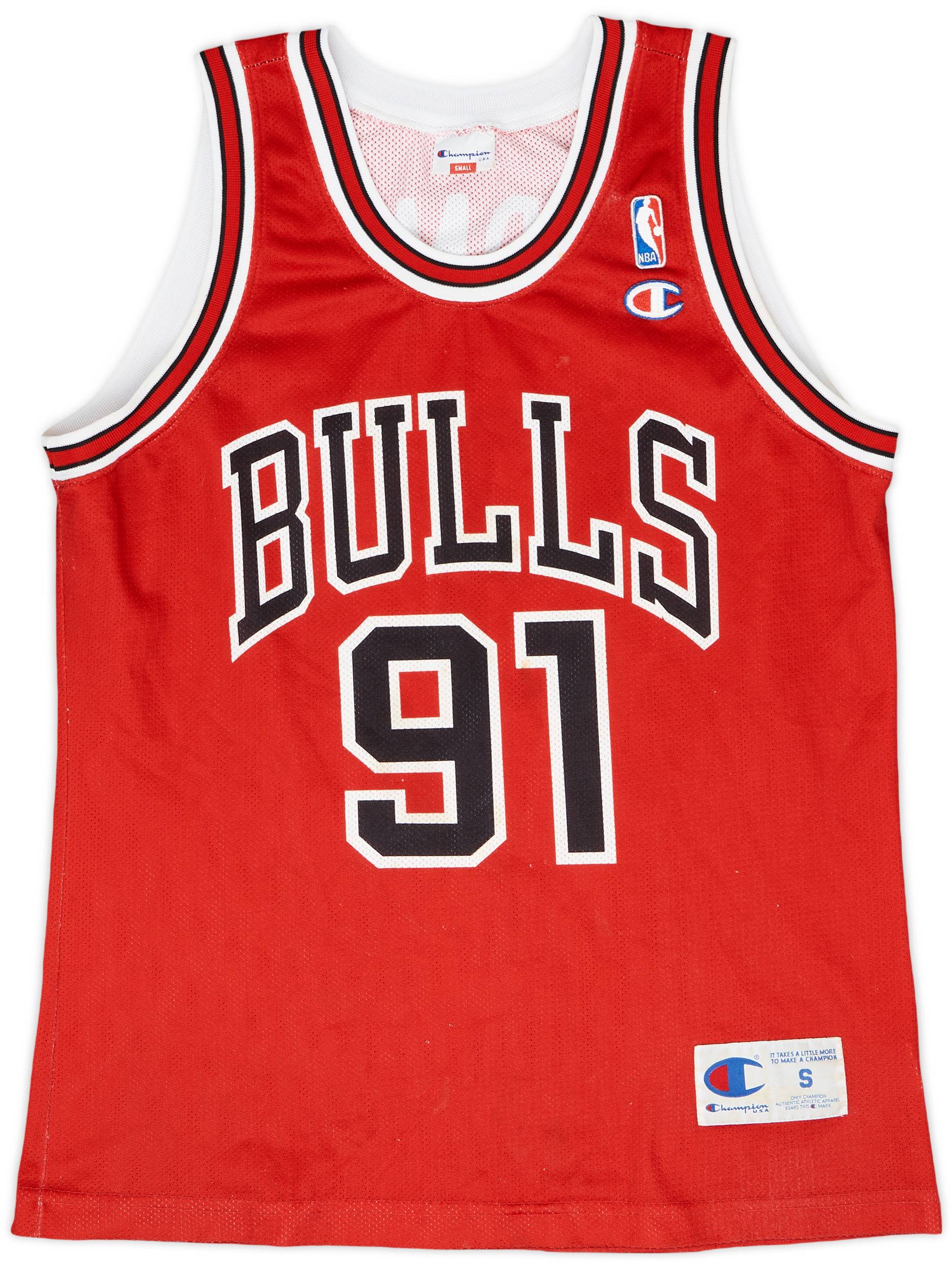1995-98 Chicago Bulls Rodman #91 Champion Away Jersey - 7/10 - (S)