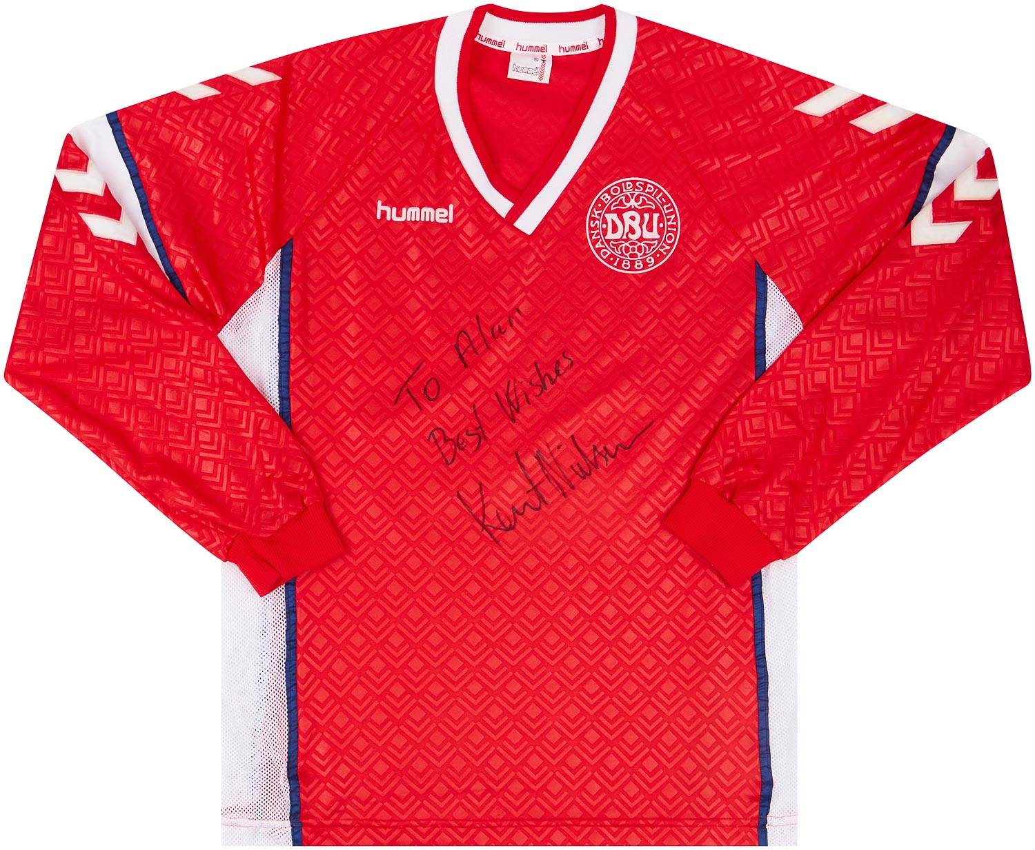 1990-92 Denmark Match Issue Signed Home L/S Shirt #13 (Nielsen)