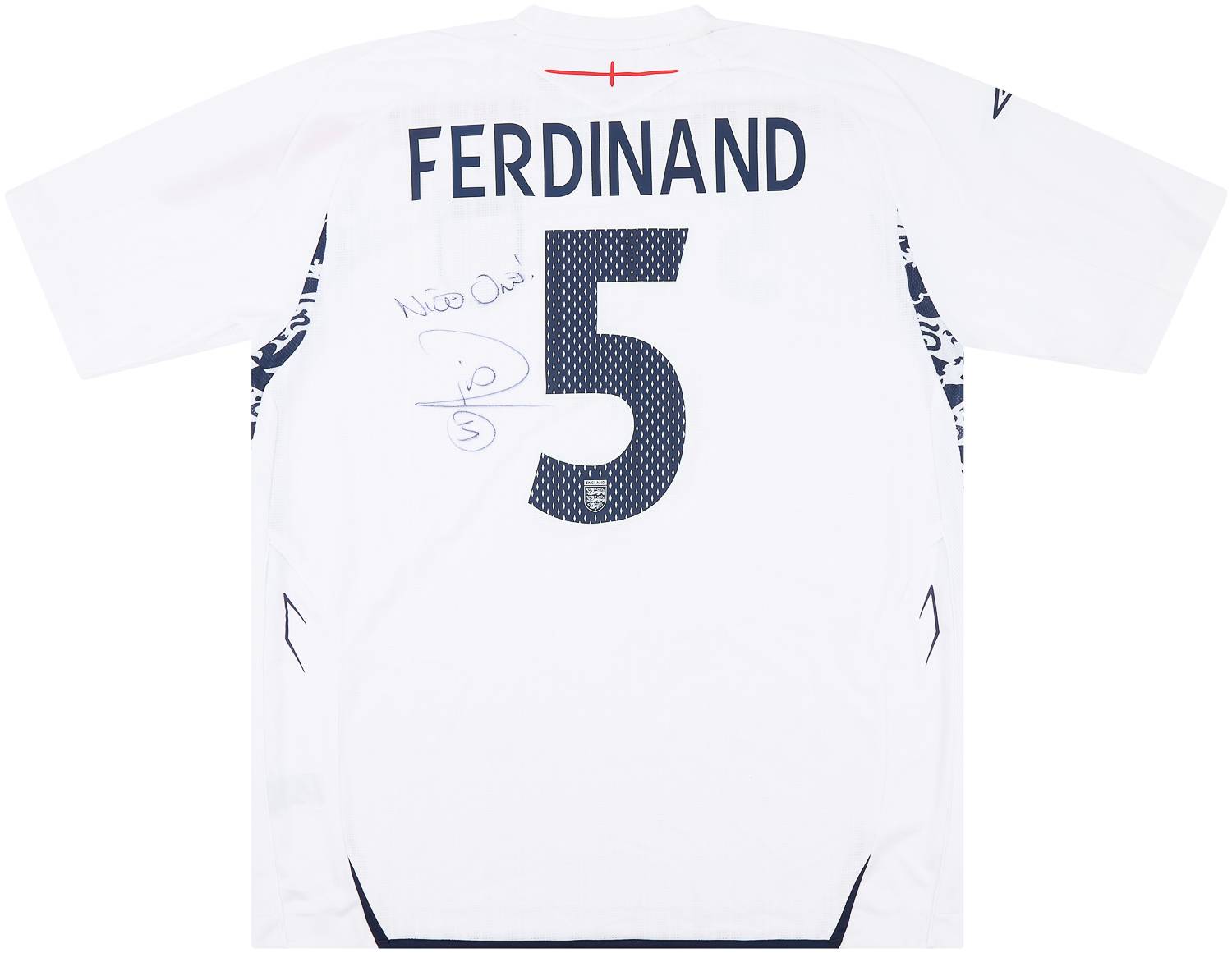 2008 England Match Issue Signed Home Shirt Ferdinand #5 (v USA)