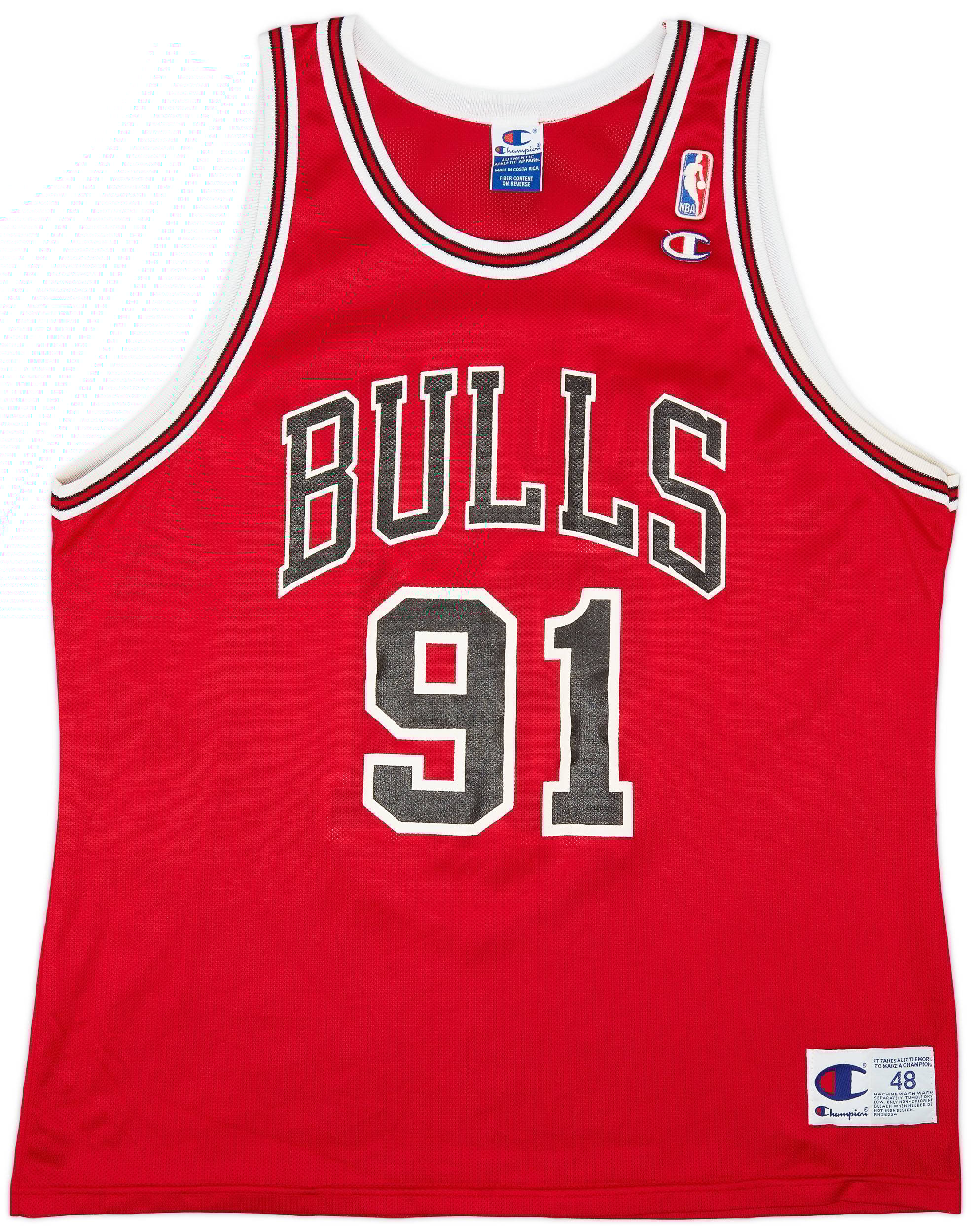 1995-98 Chicago Bulls Rodman #91 Champion Away Jersey (Excellent) XL