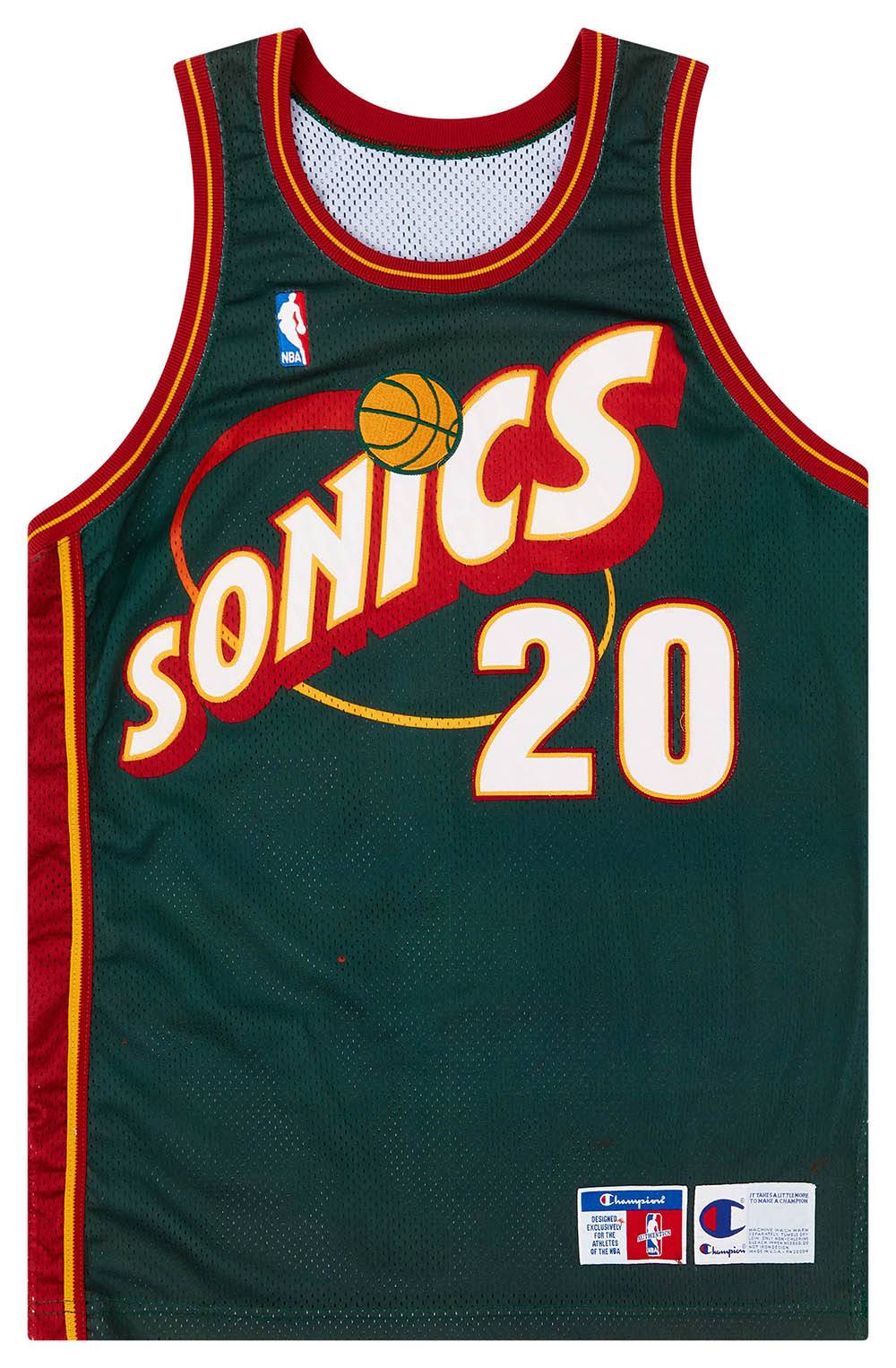 1995-01 Authentic Seattle SuperSonics Payton #20 Champion Away Jersey (Excellent) L