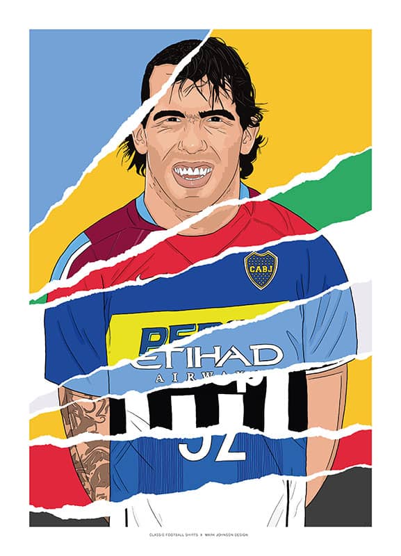 2001-2020 Carlos Tevez Career In Shirts A3 Print/Poster