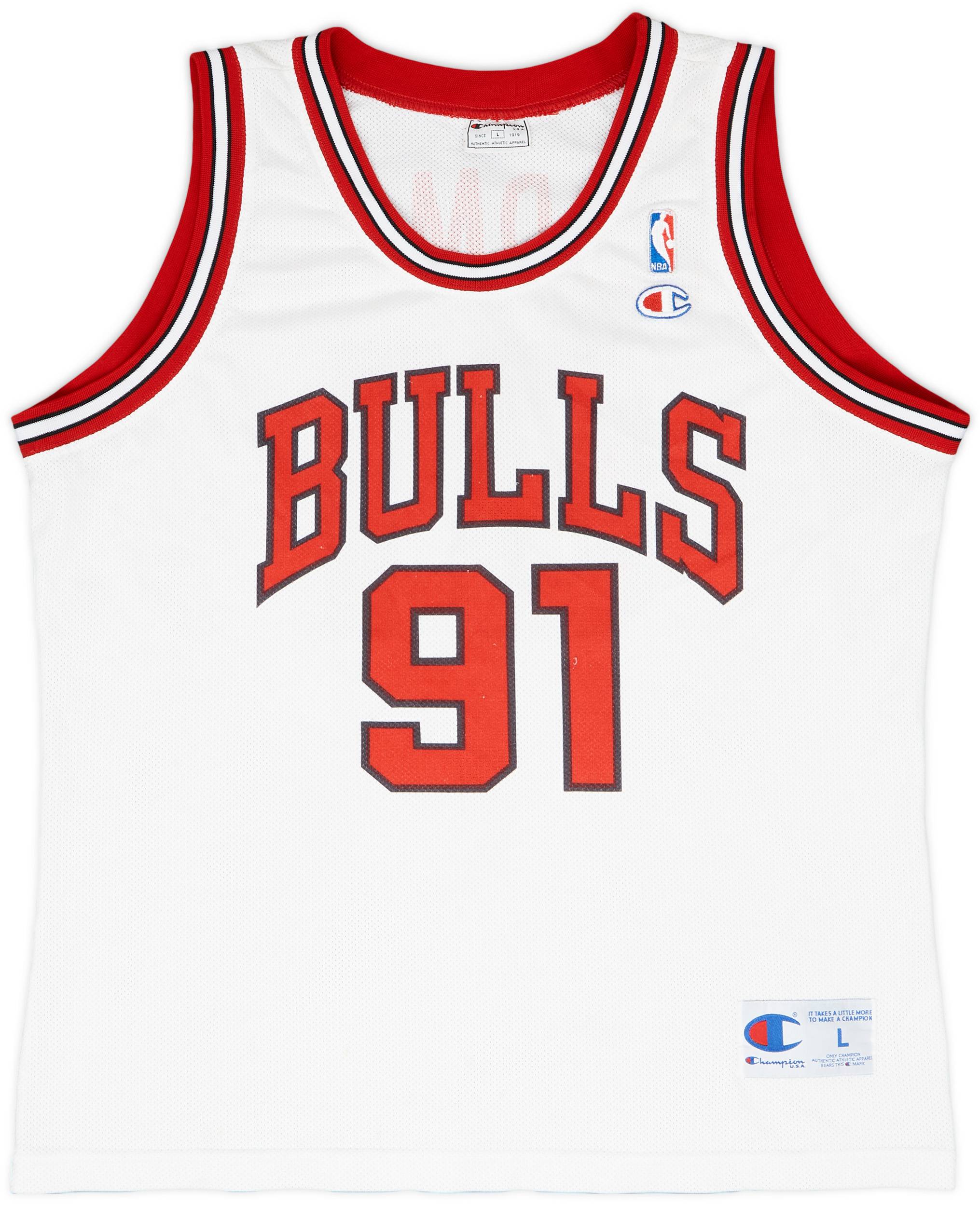 1995-98 Chicago Bulls Rodman #91 Champion Home Jersey - 7/10 - (L)