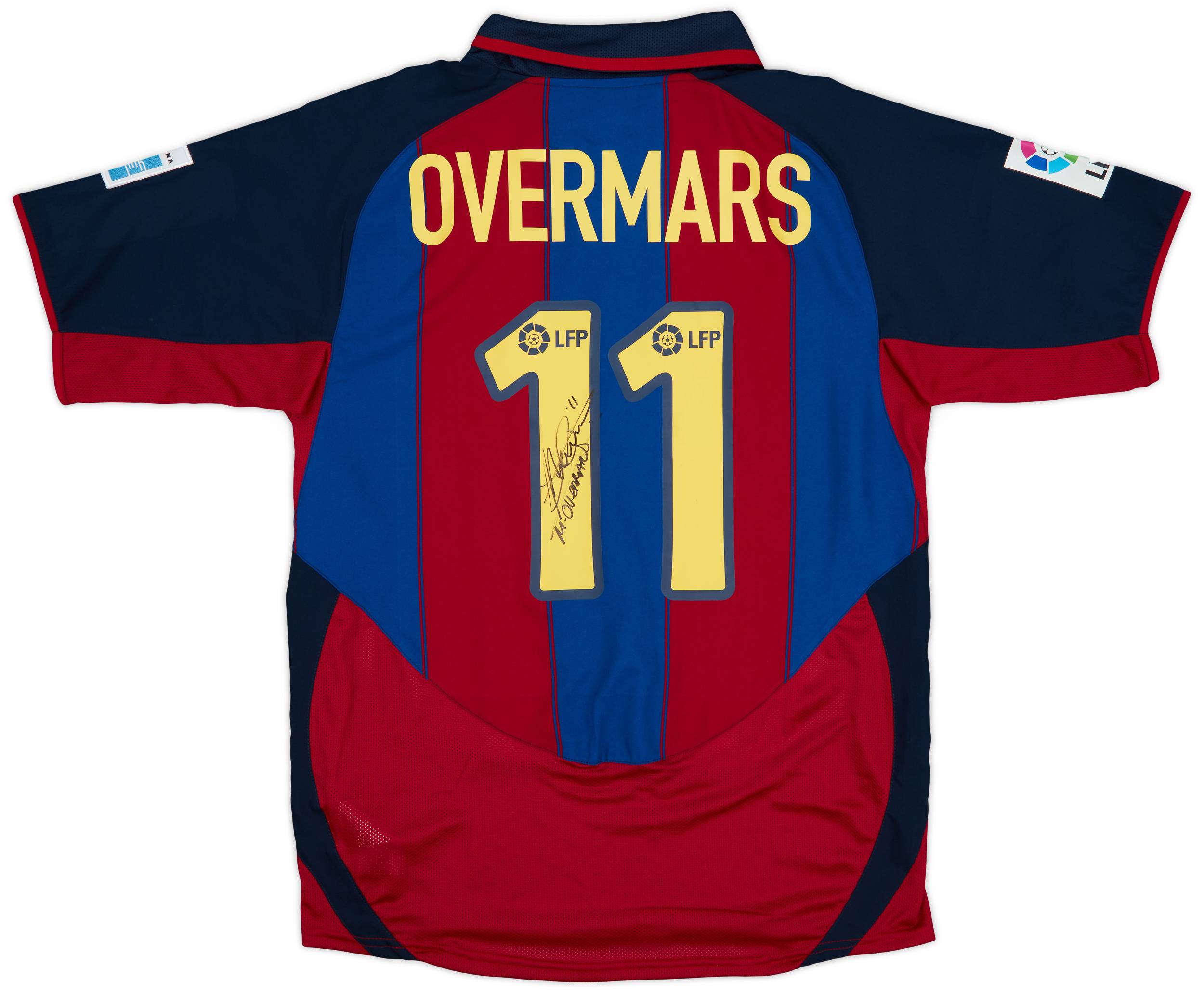 2003-04 Barcelona Match Issue Signed Home Shirt Overmars #11
