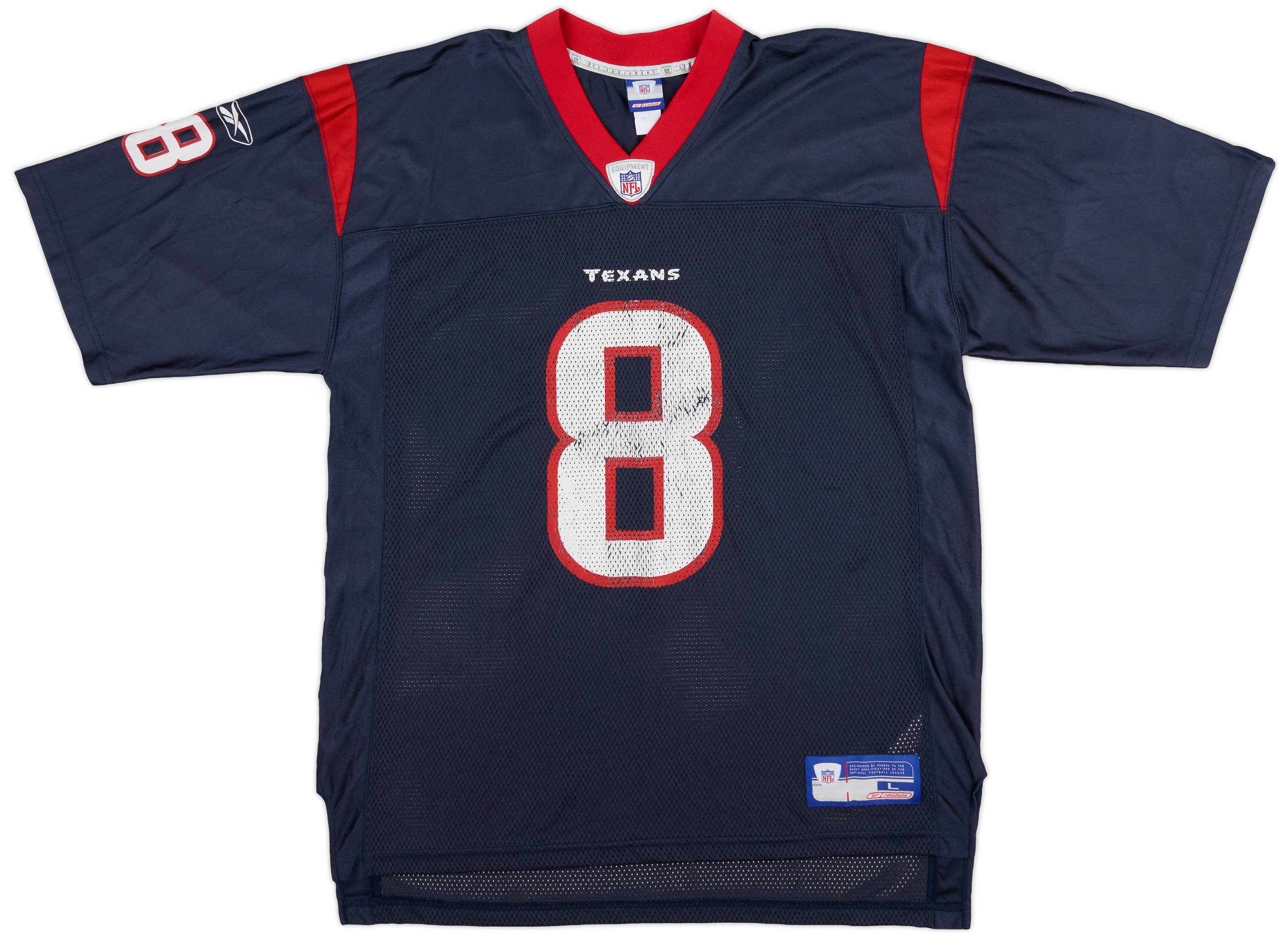 2002-04 Houston Texans Carr #8 Reebok On Field Home Jersey (Good) L