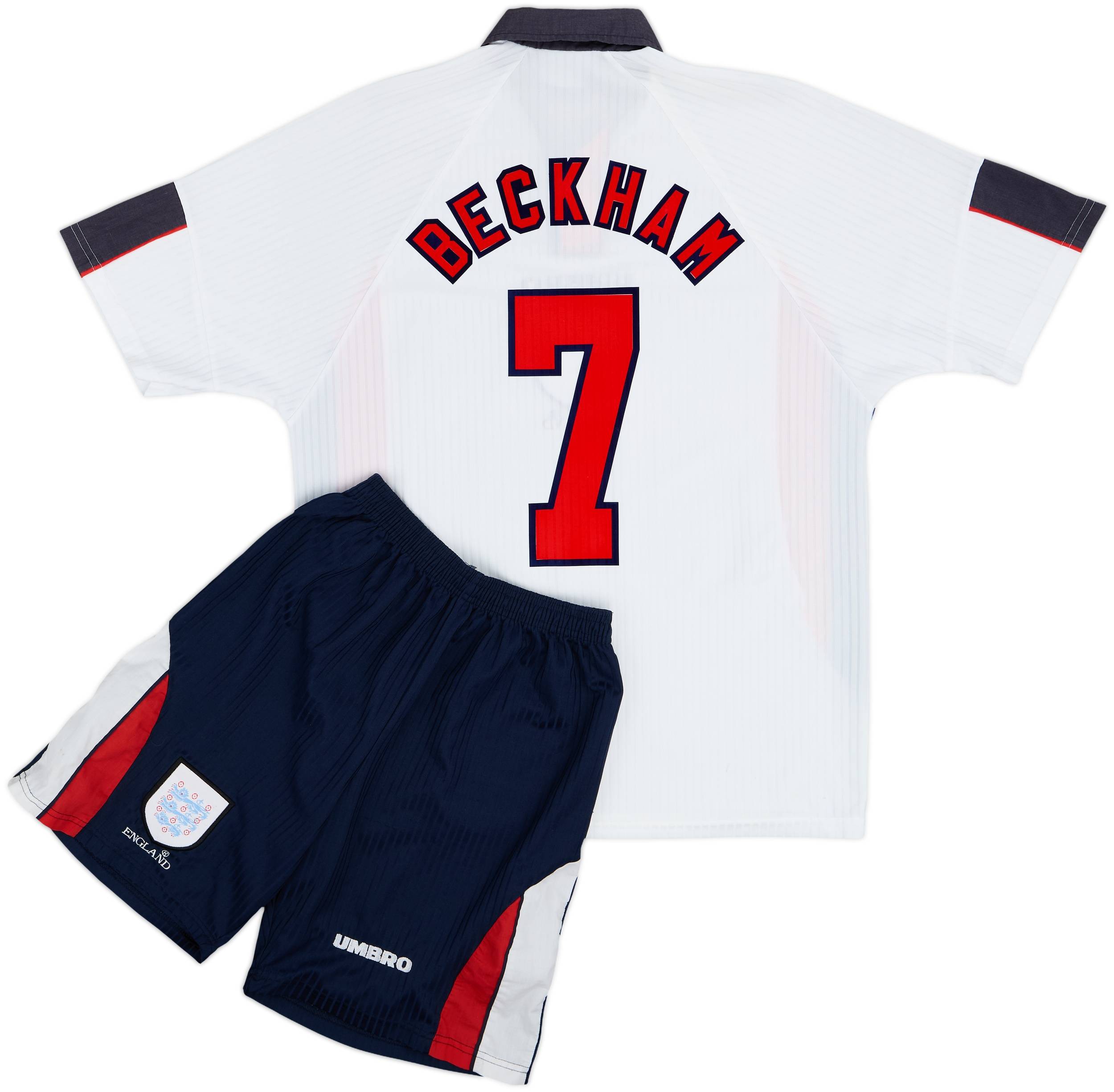 1997-99 England Home Full Kit Beckham #7 - 6/10 - (L)