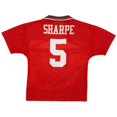 1994-96 Manchester United Home Shirt Sharpe #5 - 8/10 - (L.Boys)